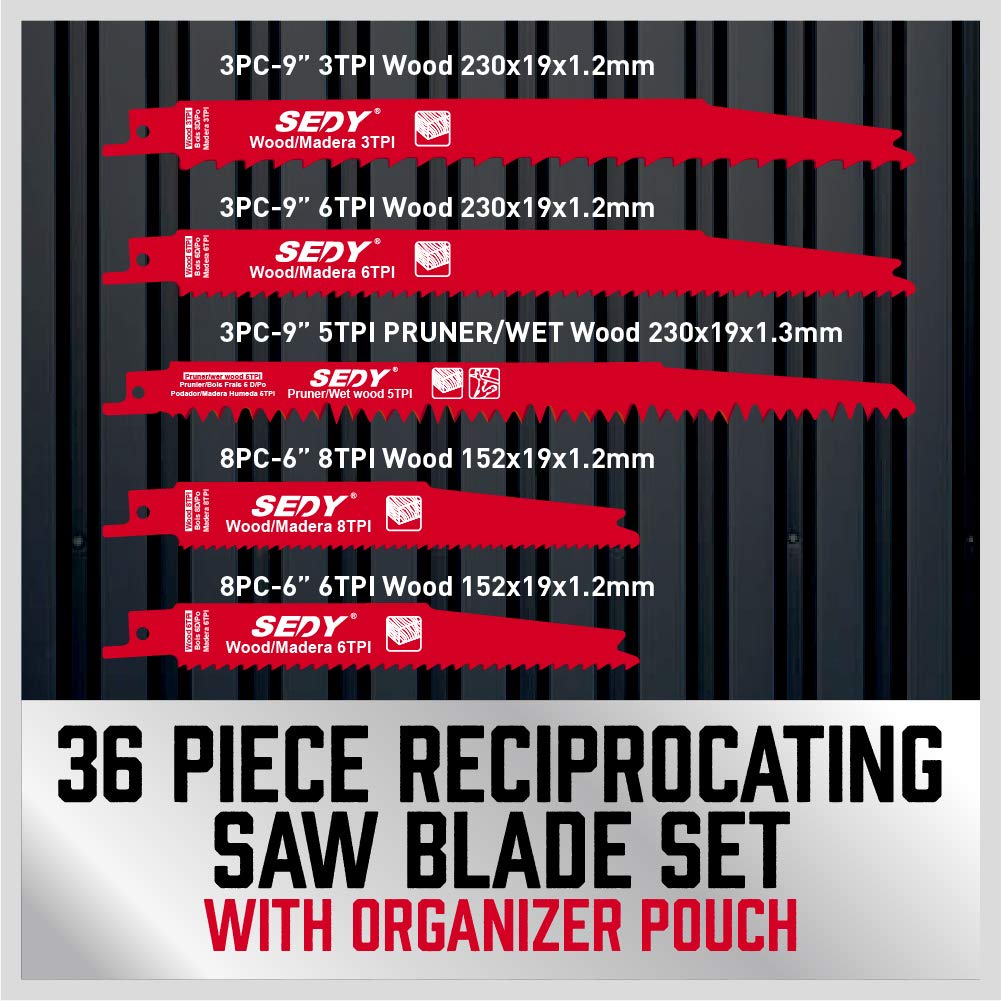 36-Piece Ultimate Reciprocating Saw Blade Set - Premium Sawzall Blades, Durable Wood & Metal Cutting Blades with Storage Pouch, Long-Lasting Pruning Blades