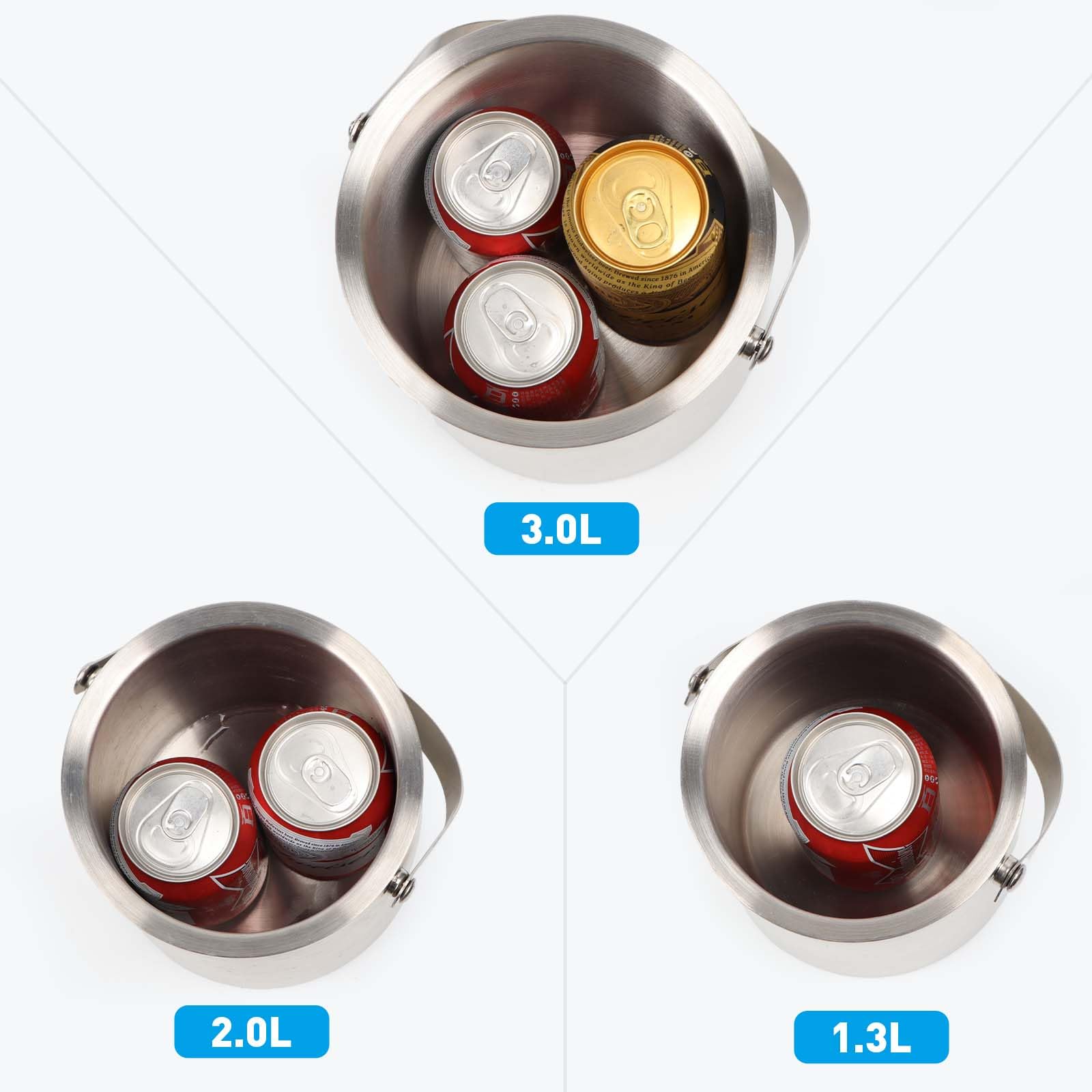 3L Double Wall Stainless Steel Ice Bucket with Lid,Scoop,Tongs, Insulated Ice Bucket for Cocktail Bar and Parties