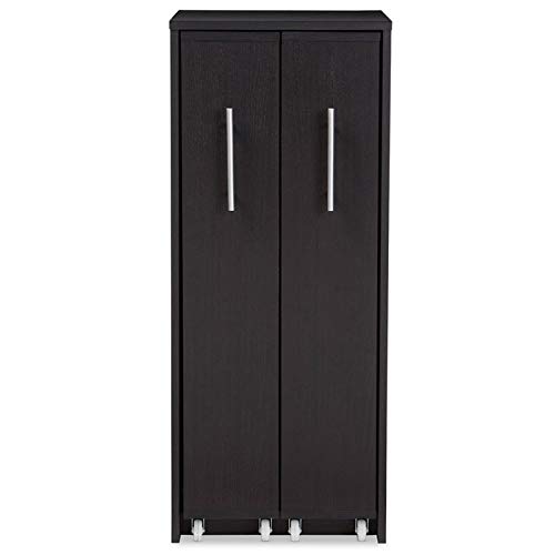 Baxton Studio Lindo Wood Bookcase with Two Pulled Out Doors Shelving Cabinet, Dark Brown
