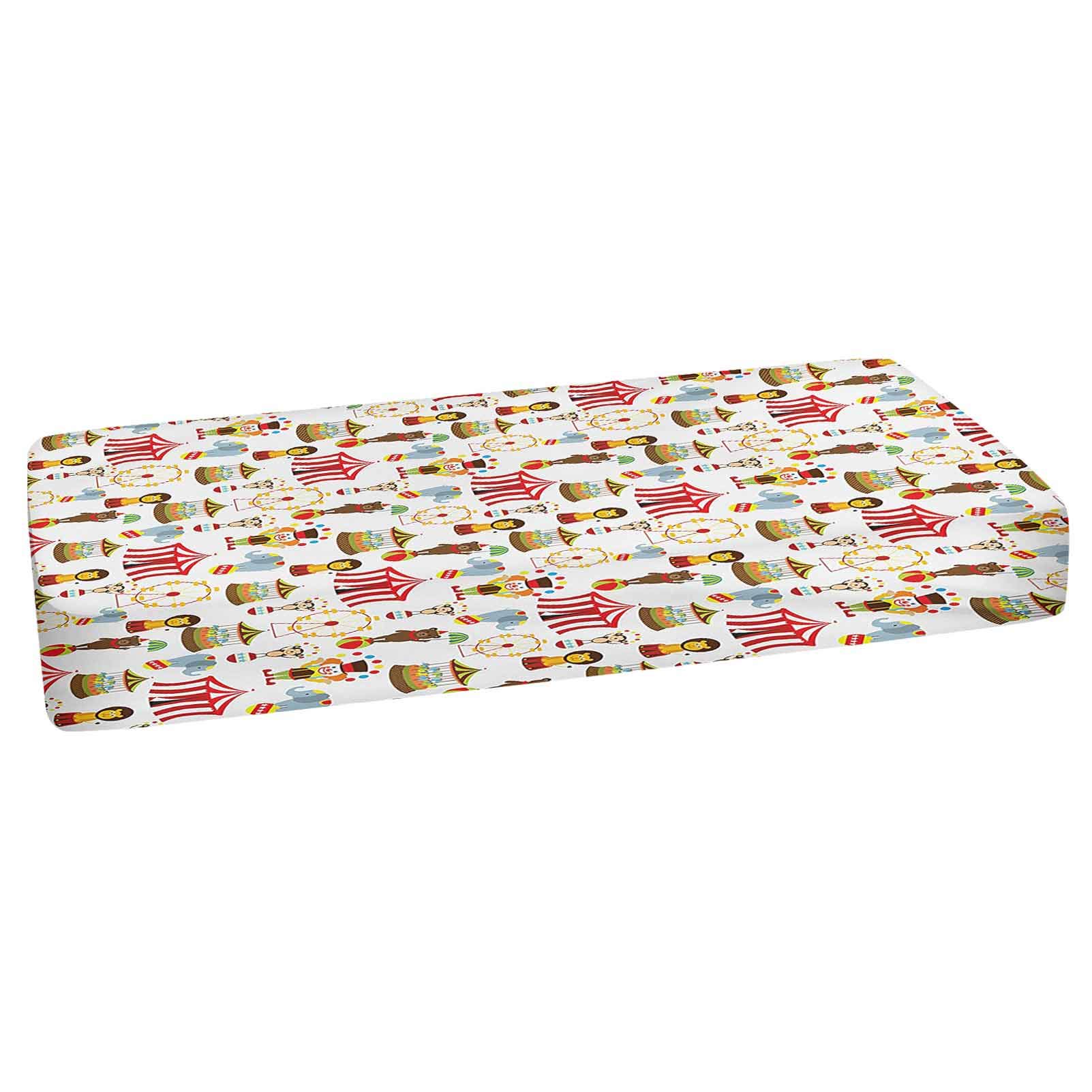 Lyzelre Circus Fitted Crib Sheet,Circus Bear Monkey Animals Merry Go Round Magic Classic Celebration Print Microfiber Silky Soft Toddler Mattress Sheet Fitted,28"x 52"x 8'',Baby Sheet for Boys Girls