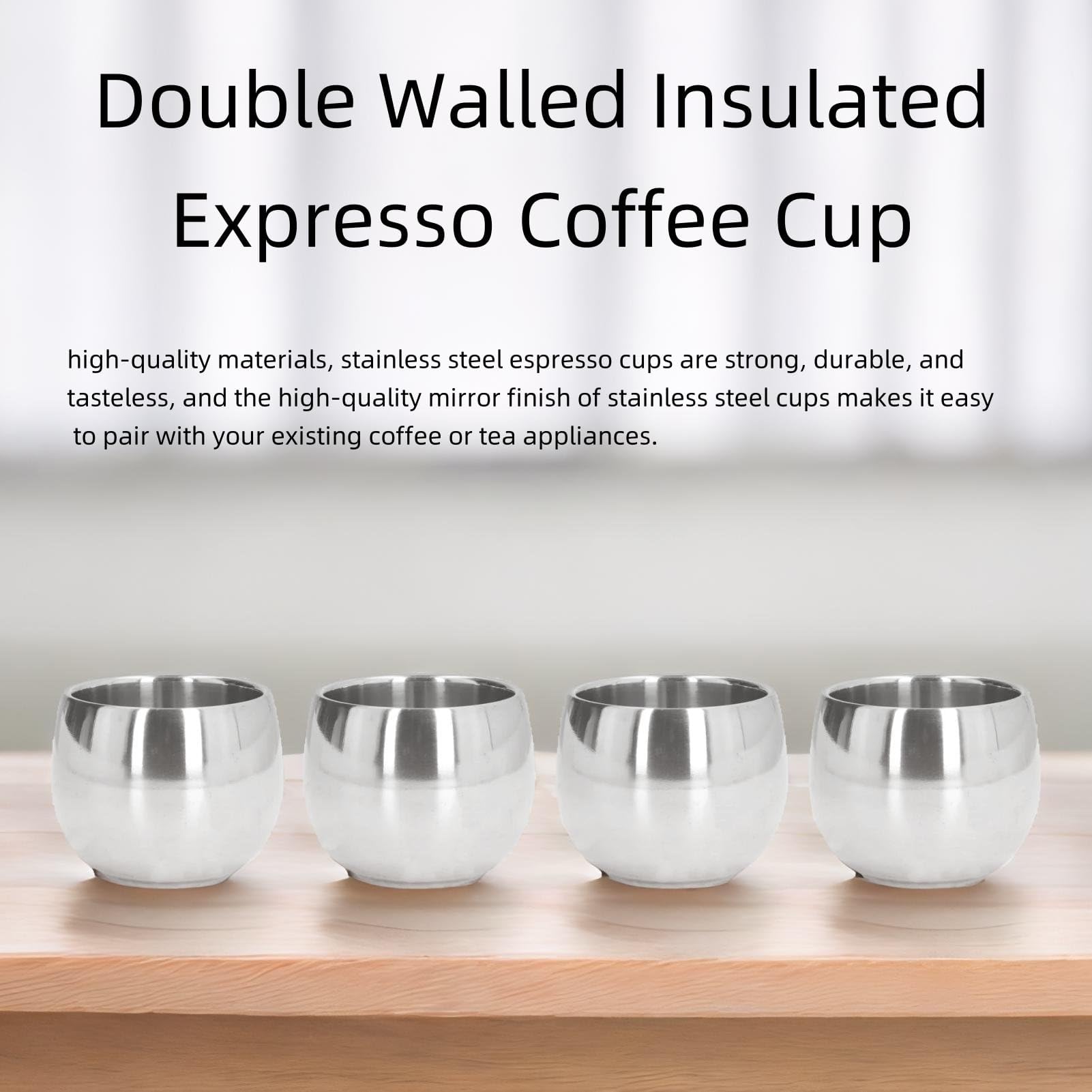 4Pcs Stainless Steel Coffee Cup, Coffee Mugs Camping Cup Double Walled Insulated Coffee Mug Reusable Metal Espresso Cup Mug Tea Cups