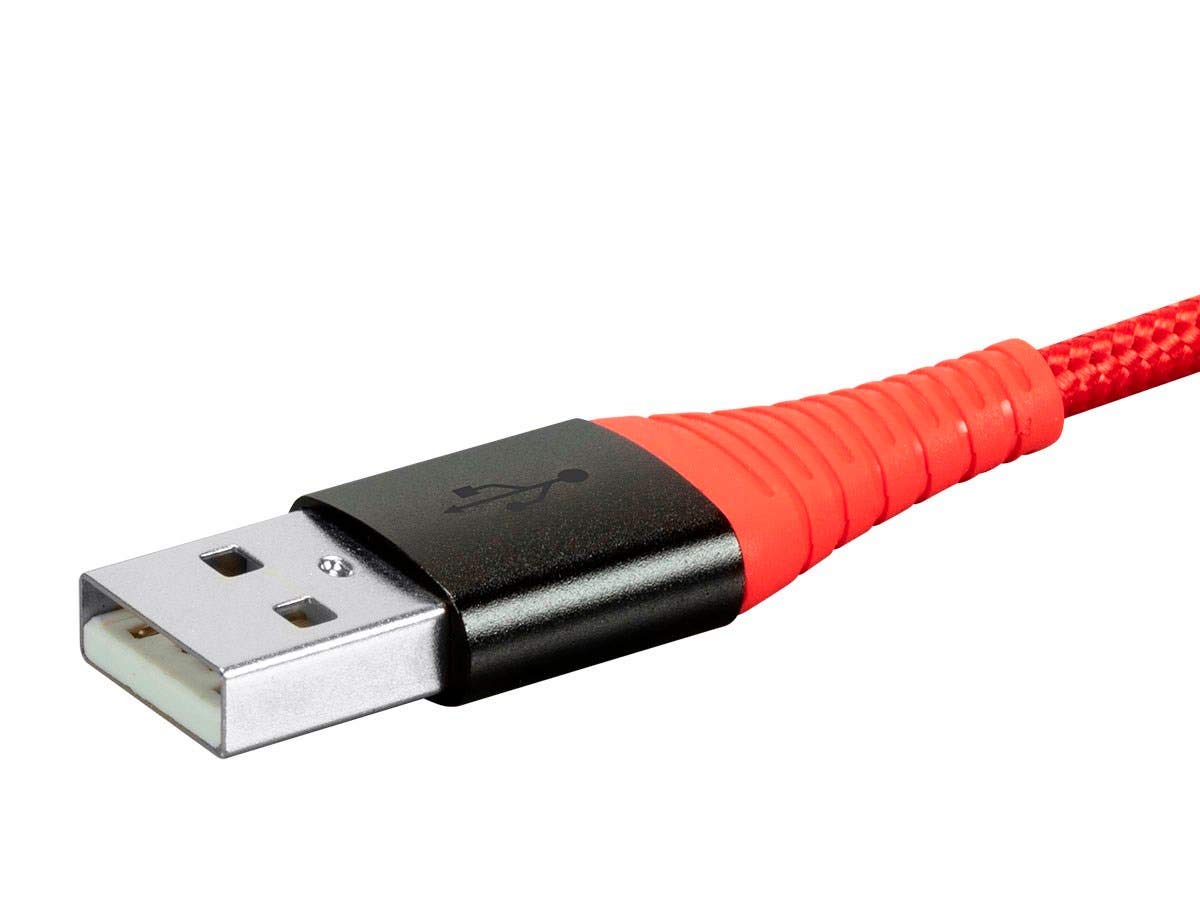 Monoprice USB 2.0 Type-C to Type-A Charge & Sync Cable - Nylon-Braided, 6 Feet, Red - AtlasFlex Series
