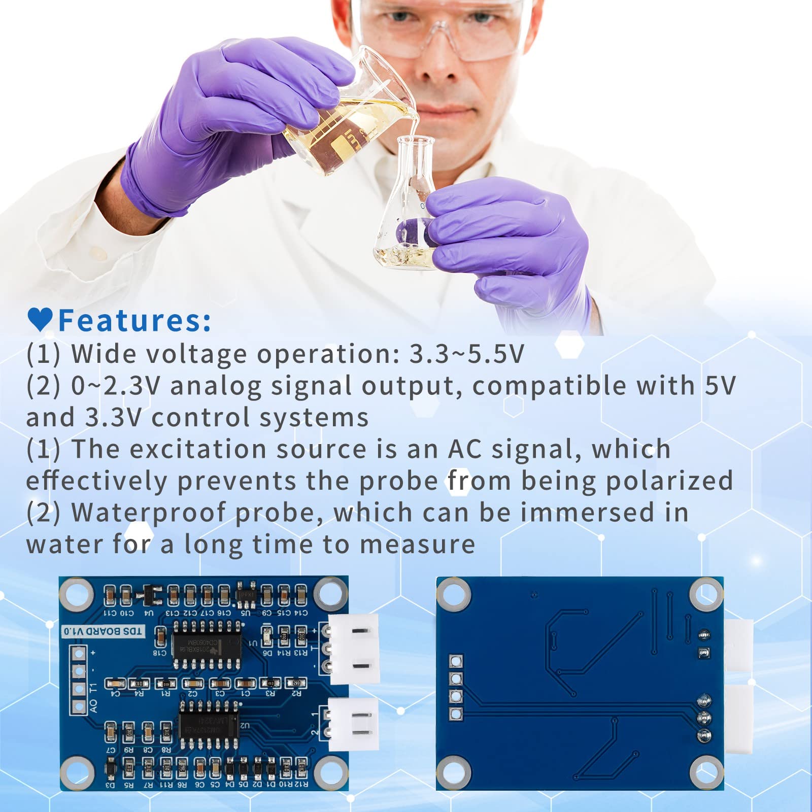 EC Buying TDS Water Quality Detection Sensor Module with XH2.54-3Pin Dissolved Solids Module Power Supply Voltage 3.3~5.0V Water Quality Detection Suitable for ARDUINO/51/stm32/DIY TDS Tester