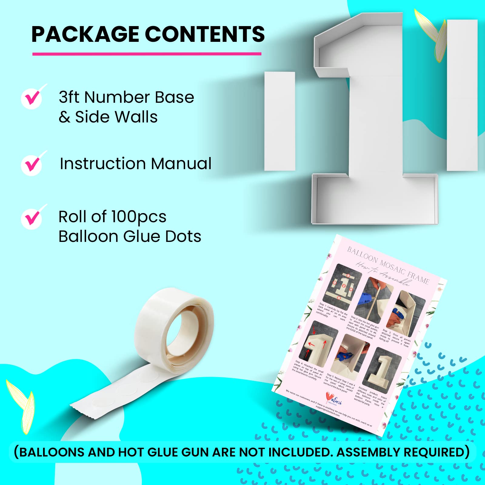 3ft Mosaic Numbers for Balloons Frame Light Up Large Cardboard Numbers Marquee Numbers Pre-Cut Kit Number 1 Balloon Frame Cut-out Extra Large Foam Board First Birthday Backdrop 1st Birthday Party