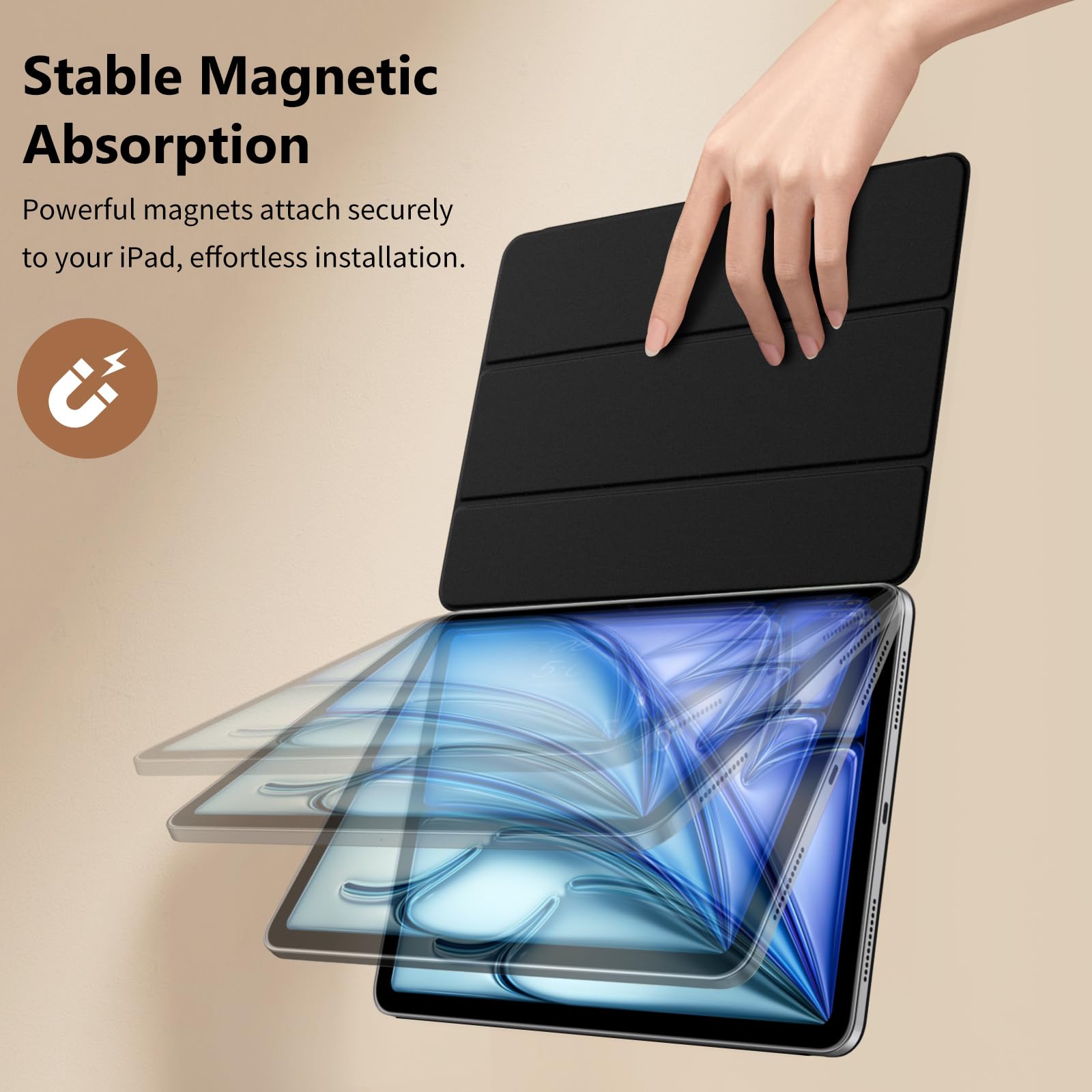 TiMOVO Case for iPad Air 11 Inch M2 Case 2024, iPad Air 6th/5th/4th Generation Case (2024/2022/2020), Strong Magnetic Trifold Stand Cover, Support Apple Pencil Pro/2nd/USB-C - Black