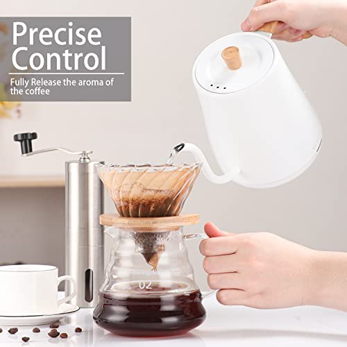 ECUZE Gooseneck Electric Kettle, Pour Over Coffee and Tea Kettle, 100% Stainless Steel Inner with Leak Proof Design, 1000W Rapid Heating 0.8L (Wood Handle)