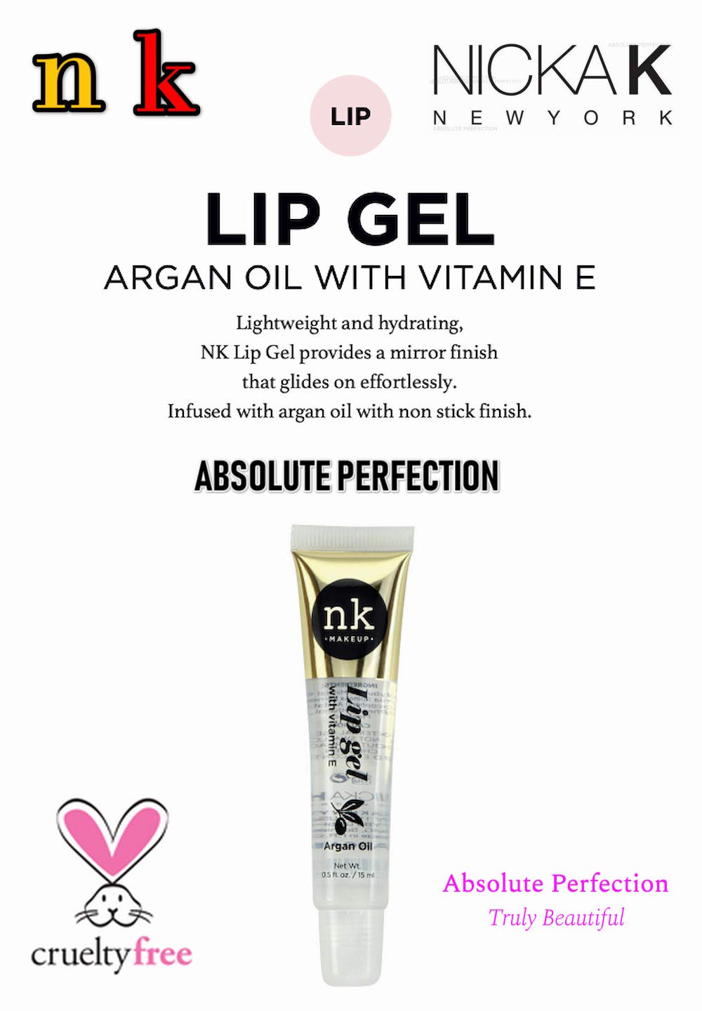 NICKA K NEW YORK 5 Flavors NK Hydrating Lip Gel Rosehip Argan Oil Mint Aloe Clear Moisturizing Clear Gloss