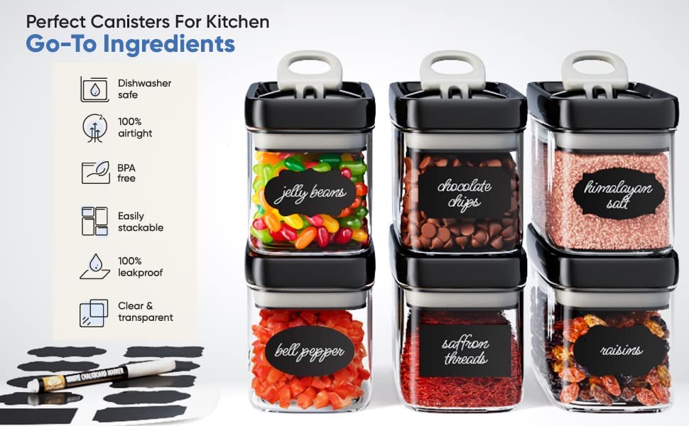 Chef's Path Airtight Food Storage Containers (12 Pack) for Kitchen & Pantry Organization - BPA Free Clear Plastic Containers with Lock Lids for Dry Snacks - Snack Containers with Labels & Marker