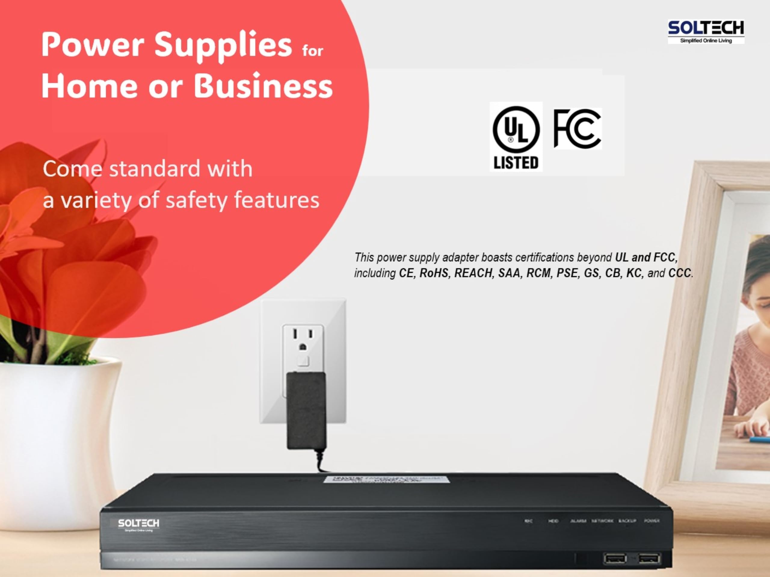 Samsung Wisenet Compatible CCTV Security Camera Power Adapter for DVR, NVR, AHD | 12V 3A 100-240V AC DC Power Supply Compatible with Lorex, Night Owl