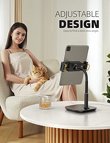 Lamicall Tablet Stand Holder, Gooseneck Tablet Mount - 2.5lb Heavy Duty Base Adjustable Desktop Stand with 360 Degree Rotating for 4.7-13" Tablet, iPad Pro 12.9 Air Mini, Fire, Kindle, Tabs, Black