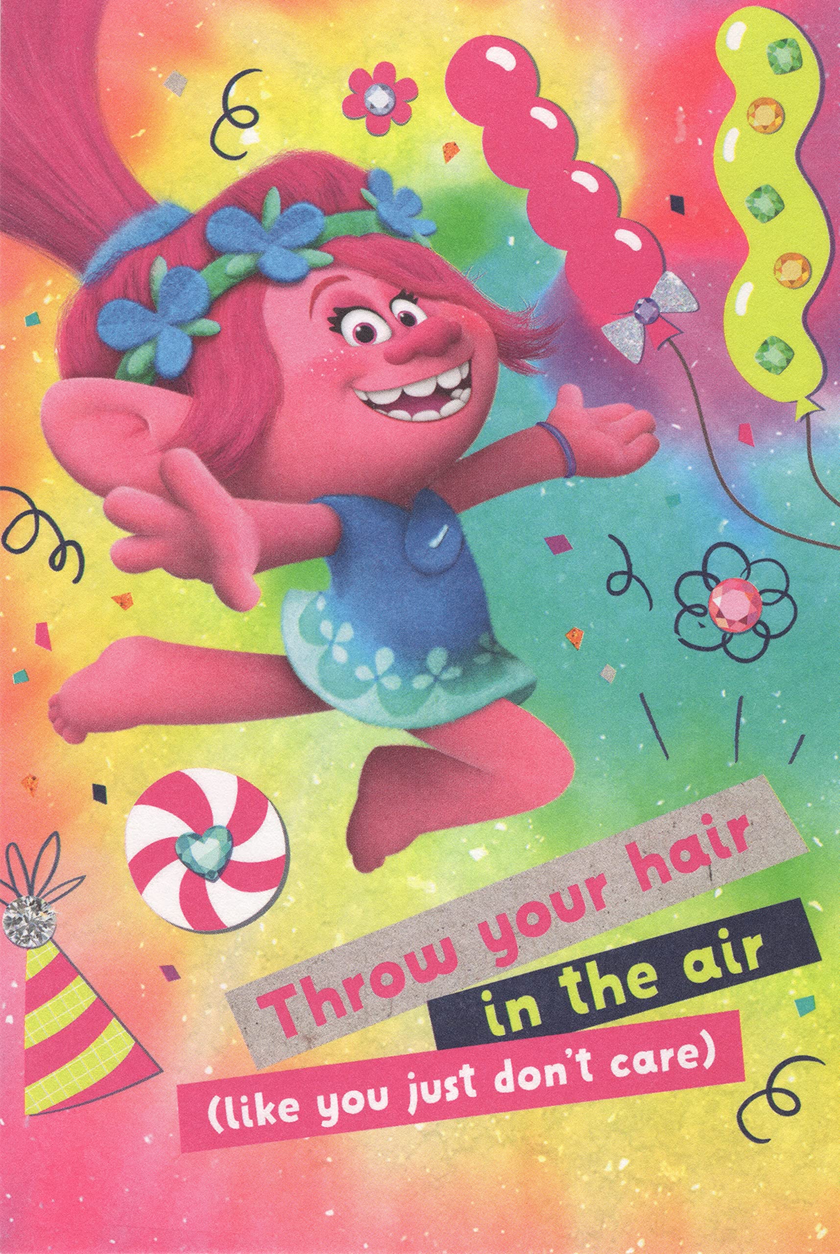 Kid Squad Trolls Coloring Happy Birthday Card Featuring Poppy - Throw Your Hair in the Air (Like You Just Don't Care)... and Have and Extra Happy Birthday!
