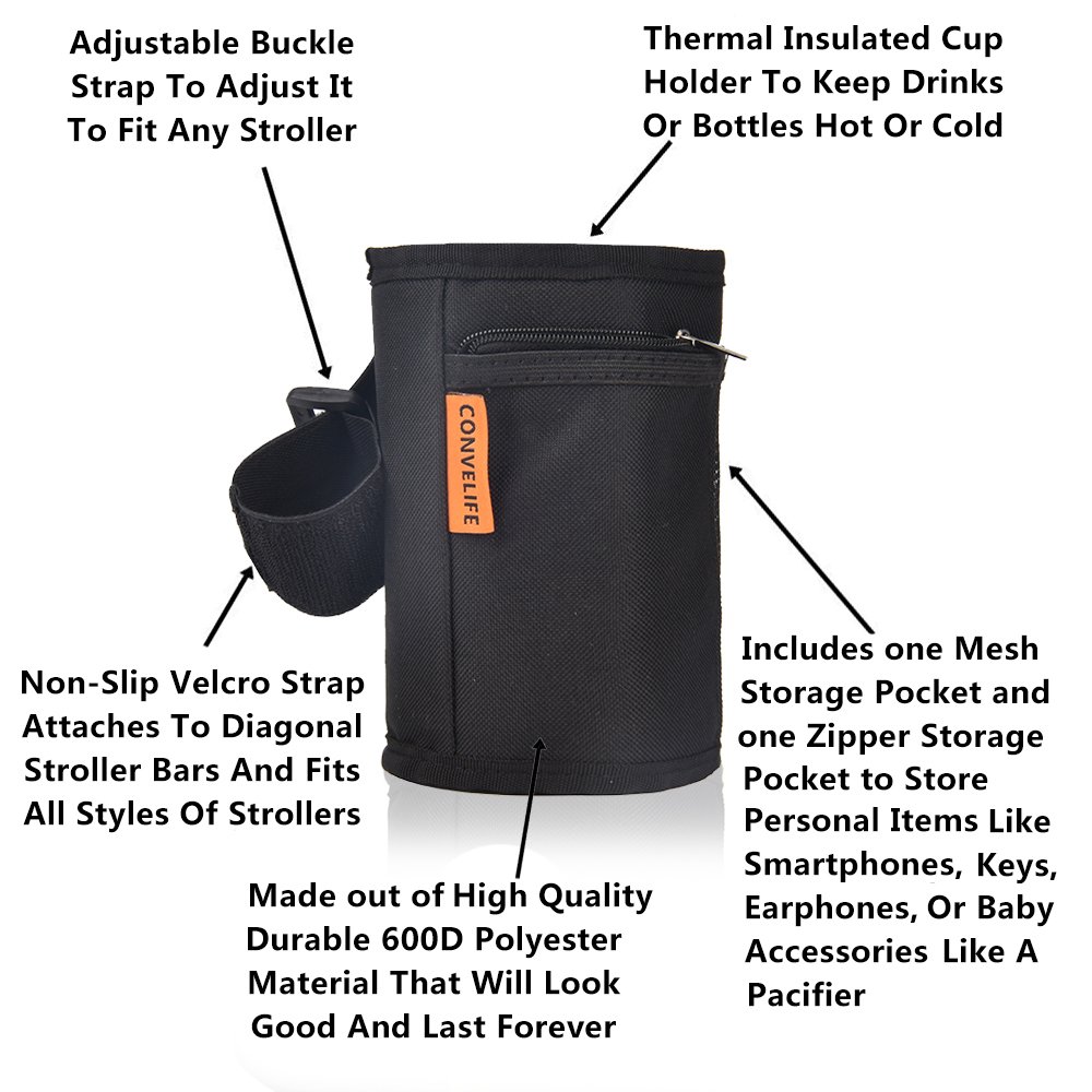 Cup Holder,Stroller Bottle Holders,Insulated,Thermal,Waterproof Anti-Slip Cup Drink Holder for Universal Stroller,Bike,Yeti,Huffy,Mountain,Pushchair,Wheelchair