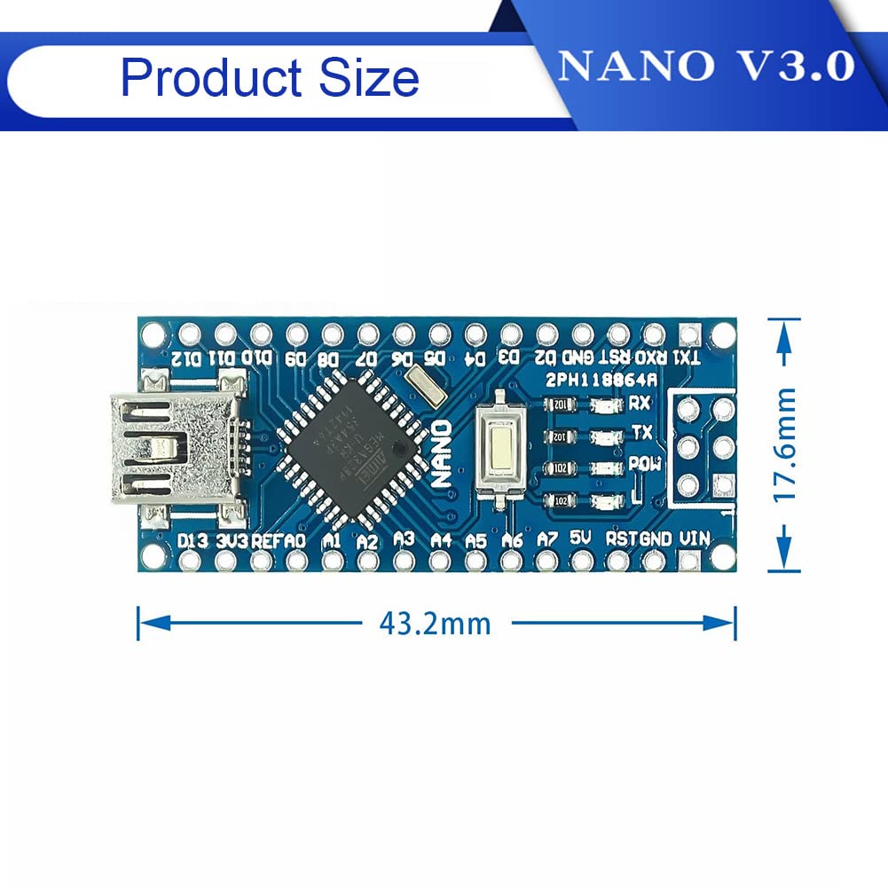 2Pcs Mini Nano V3.0 ATmega328P 5V 16MHz Micro-Controller Board with USB Cable Compatible with Arduino