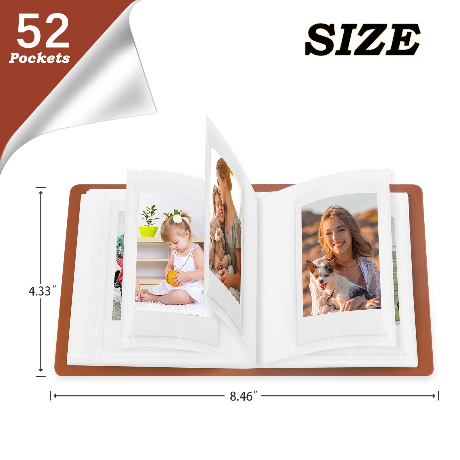 52 Pockets Mini Photo Album for Fujifilm Instax Mini Instant Film, Polaroid Snap, Z2300, SocialMatic Instant Cameras & Zip Instant Printer (Brown, 1Pack)