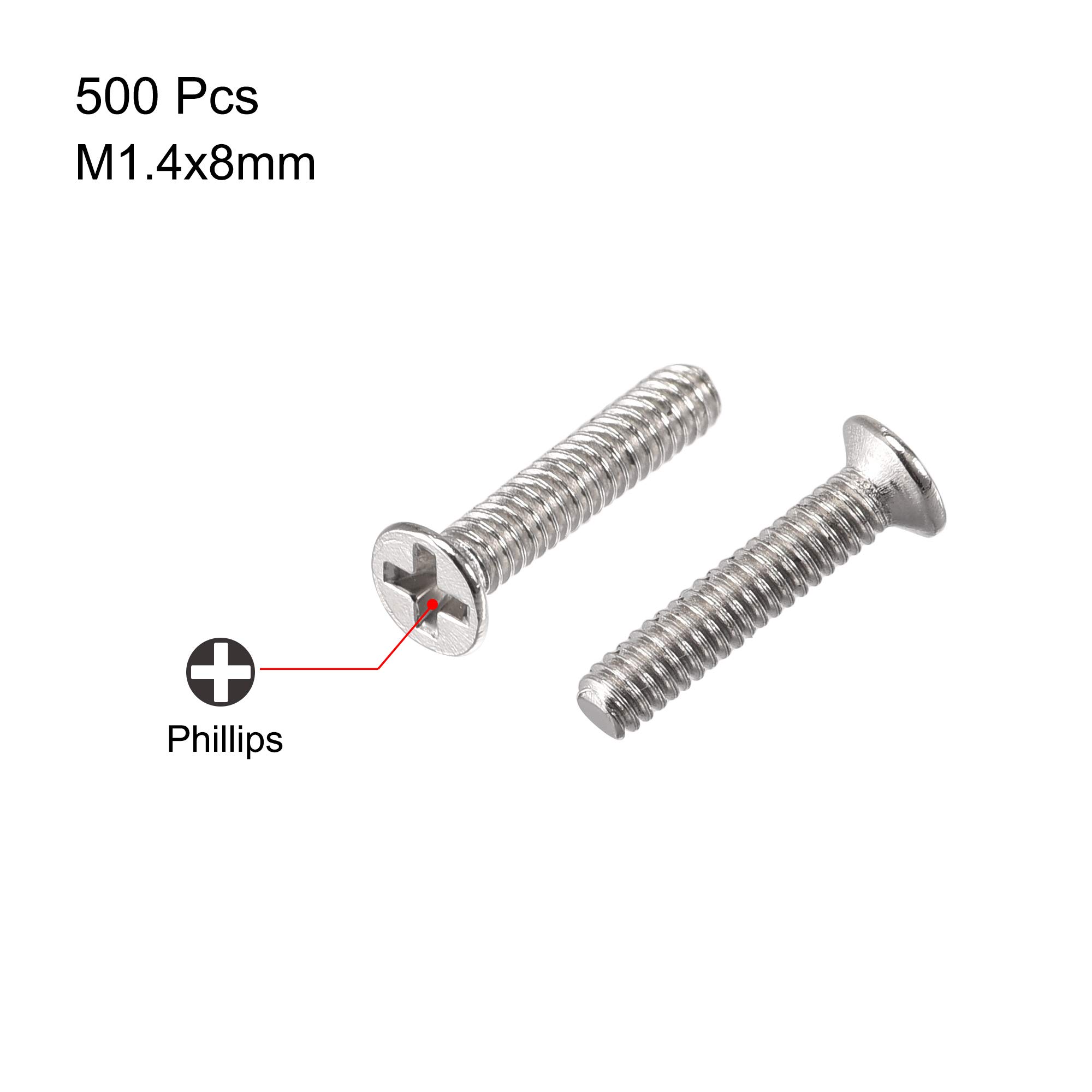 uxcell M1.4 x 8mm Phillips Screw Fastener Silver Tone for Laptop PC TV Fan Switch 500pcs