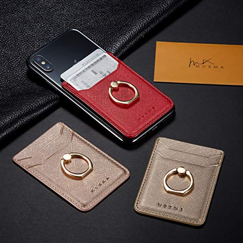 TOPWOOZU Phone Card Holder with Ring Grip for Back of Phone,Adhesive Stick-on Credit Card Wallet Pocket for iPhone,Android and Smartphones Rosegold