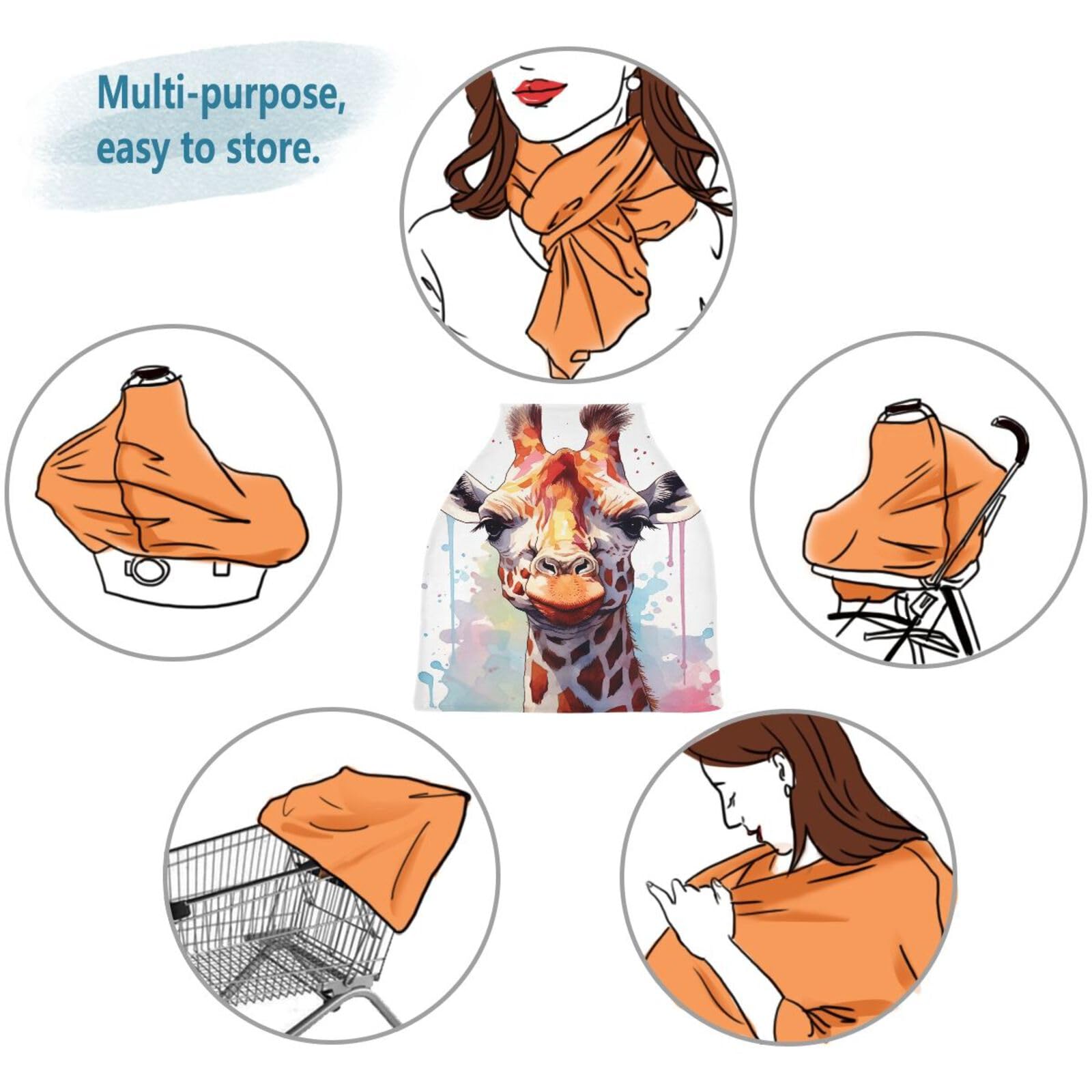 WELLDAY Baby Car Seat Covers Mommy Baby Giraffe Stretchy Breastfeeding Scarf Breathable Infant Carseat Canopy Nursing Covers Multi Use for Stroller High Chair Shopping Cart Boys and Girls