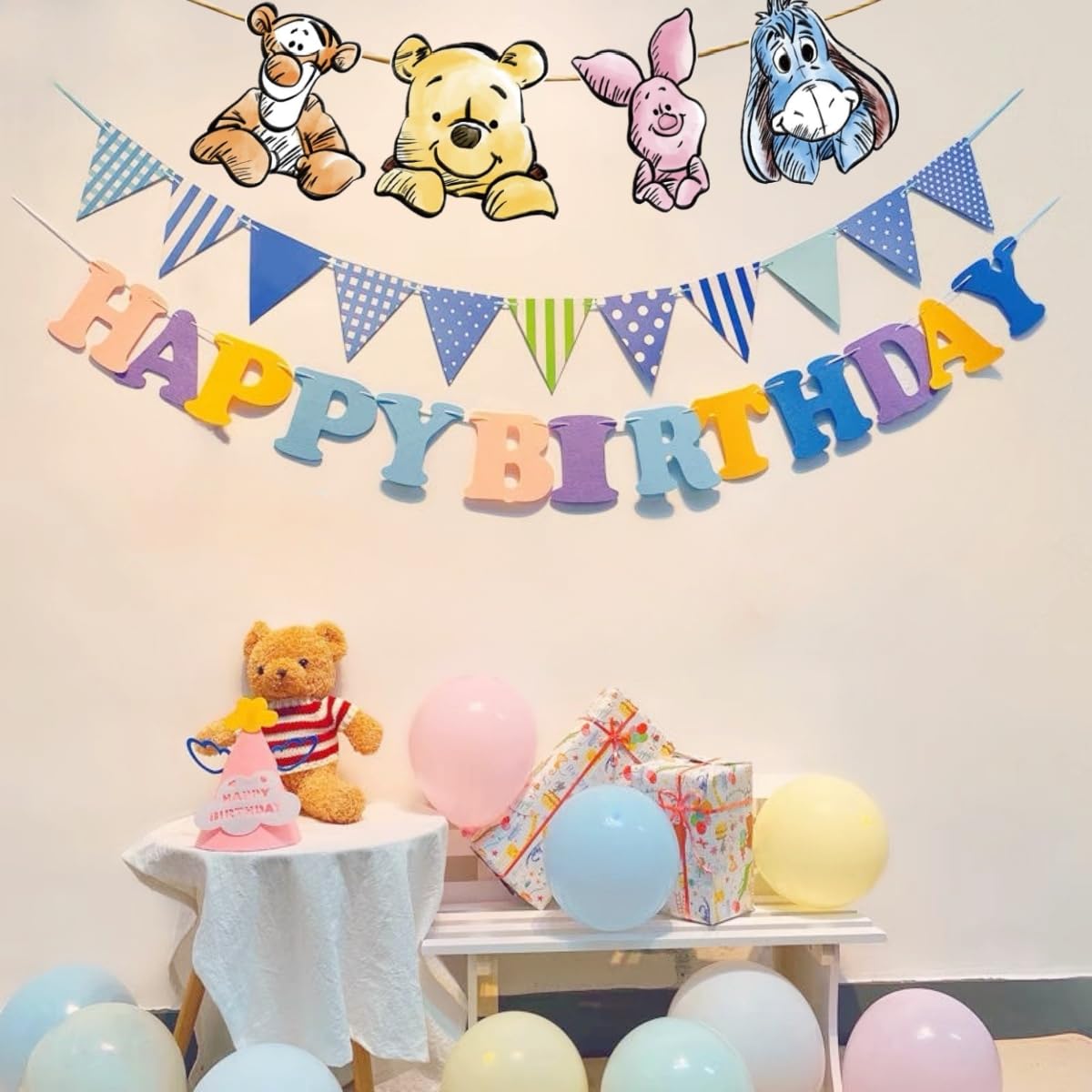 8 PCS Winnie Banner For Baby Shower Cute Pooh Birthday Banners Party Decor Supplies