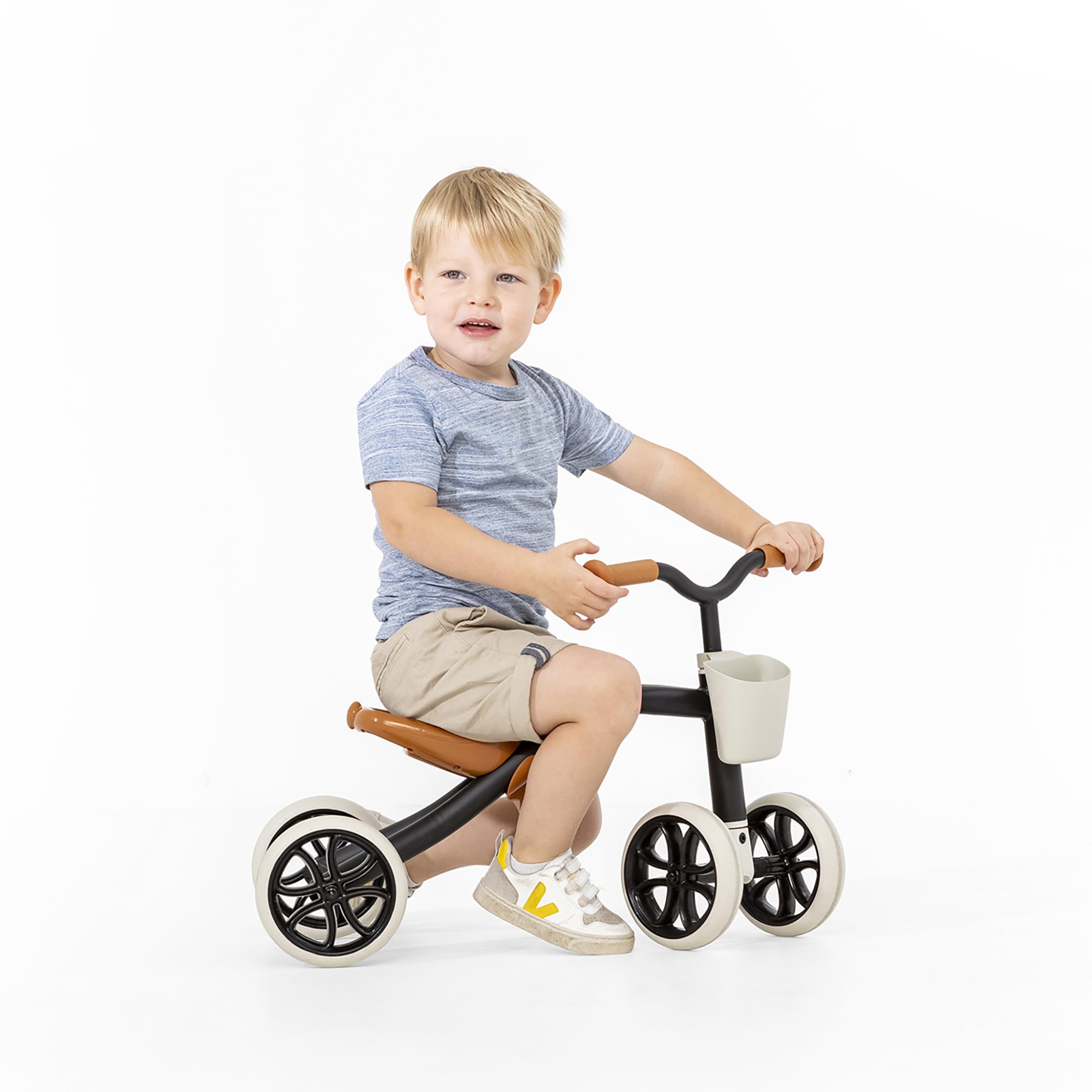 Chillafish Quadie Basket Stable 4-Wheel Grow-with-me Ride-on with Basket in The Front and Adjustable seat Height, for Kids 1-3 Year, Black