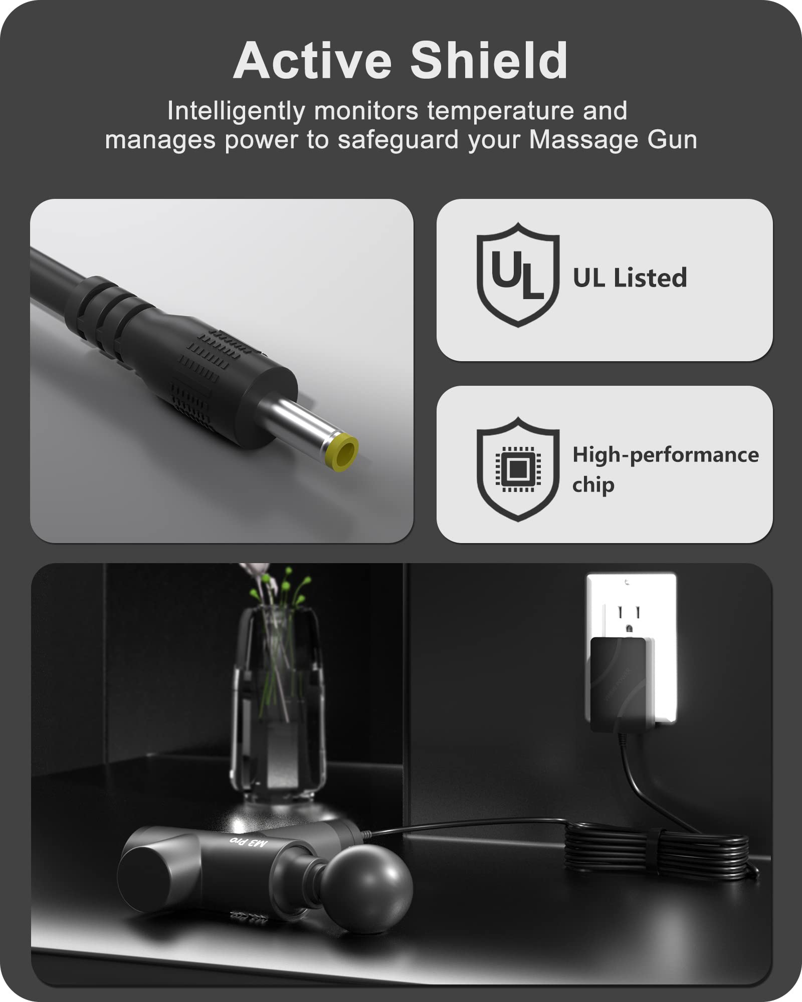 VHBW Charger Replacement for Opove M3 Pro Massage Gun Charger Compatible with Opove G3 Pro Massage Power Cord