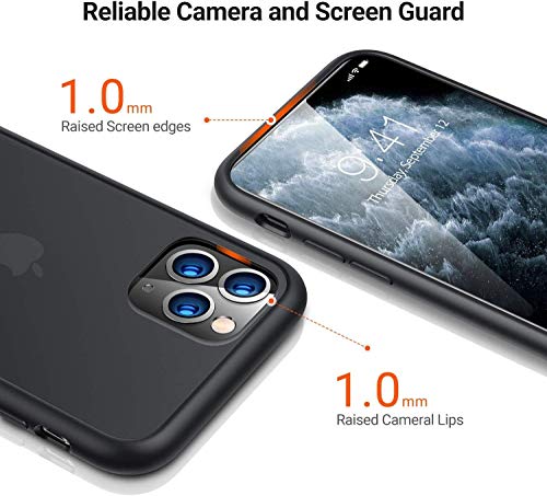 TORRAS Shockproof Compatible for iPhone 11 Pro Case, [Military Grade Drop Tested] Translucent Hard Matte Case with Soft TPU Bumper Slim Phone Case Compatible for iPhone 11 Pro, Matte Black