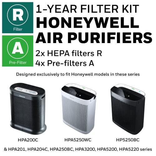 Honeywell HEPA Air Purifier Filter Kit β Includes 2 HEPA R Replacement Filters and 4 A Carbon Pre-Cut Pre-Filters β Airborne Allergen Air Filter Targets Wildfire/Smoke, Pollen, Pet Dander, and Dust