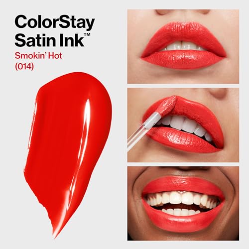 Revlon ColorStay Satin Ink Liquid Lipstick, Longwear Rich Lip Colors, Formulated with Black Currant Seed Oil, 014 Smokin' Hot, 0.17 fl oz