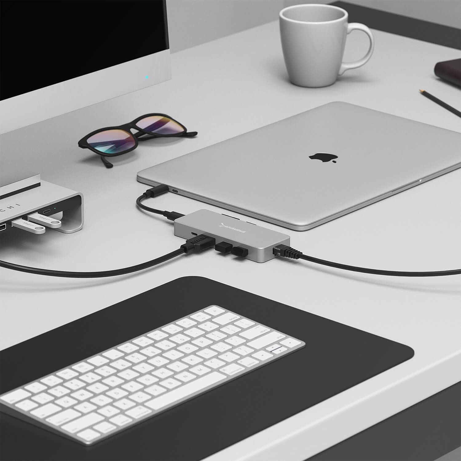 SABRENT USB C Hub,9 in 1 to HDMI 2.0 4K 30Hz Adapter with 1 Gbps RJ45 Ethernet,Pd Type C Pass Through Charging Port, SD/MicroSD, 2 USB 3.1 Ports, Laptop Docking Station MacBook(HB-UHPN)