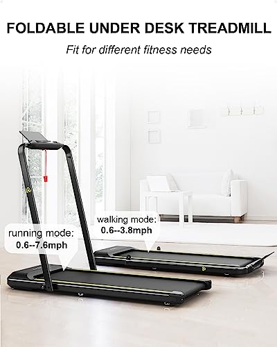 AKSO Foldable Treadmill Walking Pad, 300lb Capacity 2 in 1 Folding Treadmill 7.6mph Under Desk Treadmill with Remote & Smart App, Small Walking Running Jogging for Home Office Portable Treadmill