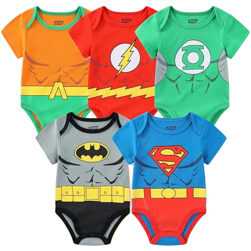 WARNER BROS Justice League Baby Boys 5 Pack Character Creepers - Batman, Superman, Flash, Aquaman and Green Lantern