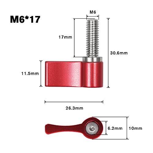 SPEEDWOX 2 Pcs M6 17mm Screw with Handle Thumb Screw Male Threading Rotating Knob Adjustable Thumb Lever Screw Rotating Knob Adjustable Thumb Lever Screw Rotating Knob with Single Wing(Red)
