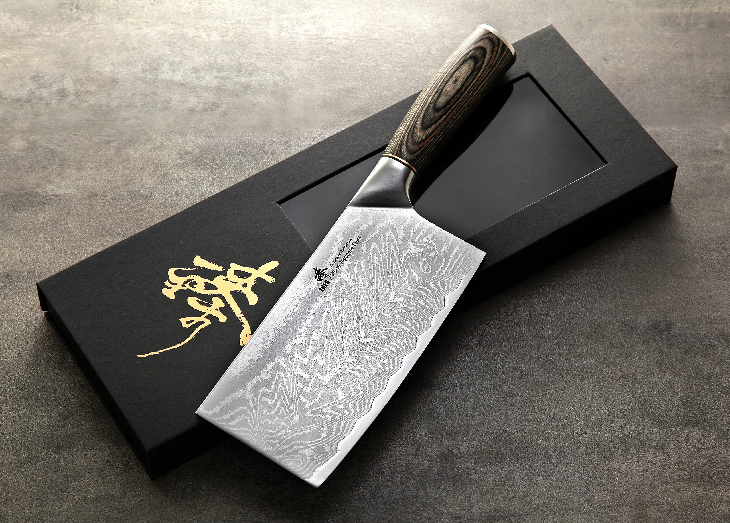 ZHEN Thunder-V Series Japanese 67 Layers VG-10 Damascus Steel Light Slicer Chopping Cleaver, 6.5-inch