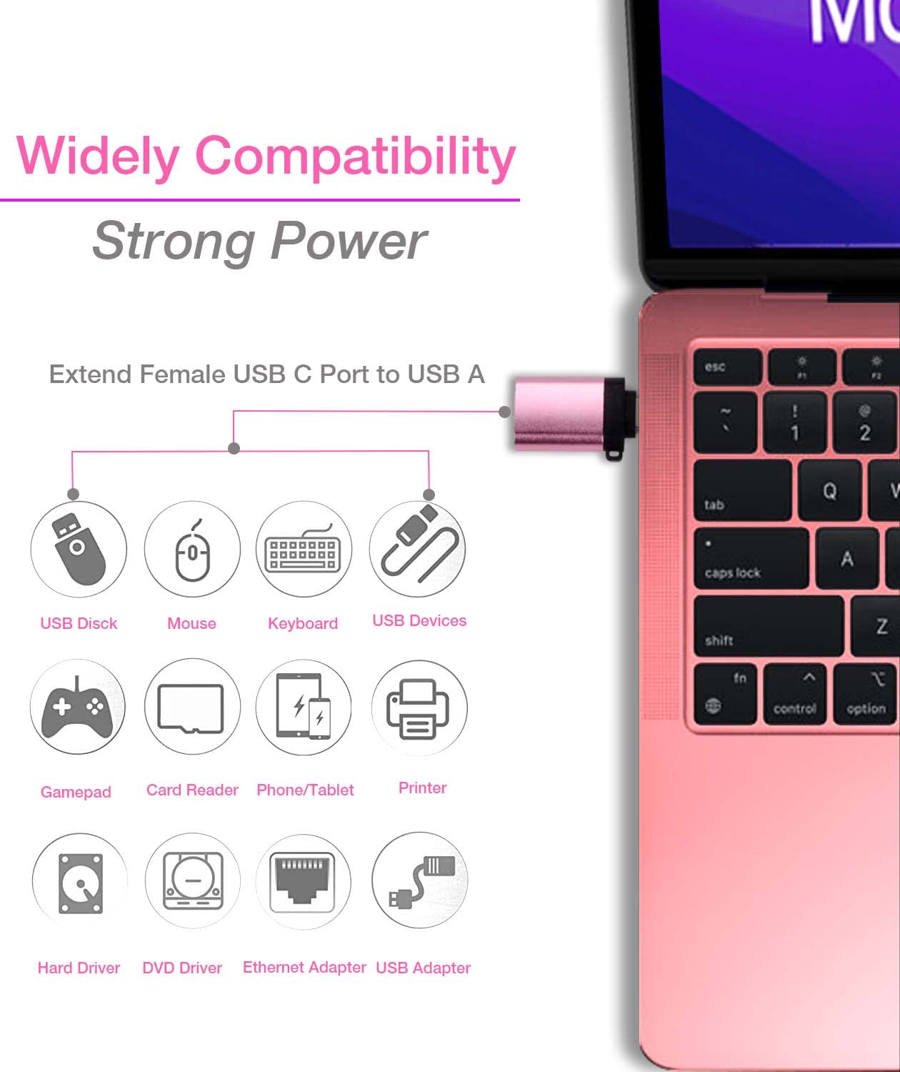 USB C to USB Adapter(5 Pack), USB C to USB 3.0 Adapter, USB Type-C to USB,Thunderbolt 3 to USB Female Adapter OTG for MacBook Pro/Air 2020/2019/2018/2017,iPad Pro 2020,More Type-C Devices(Pink)