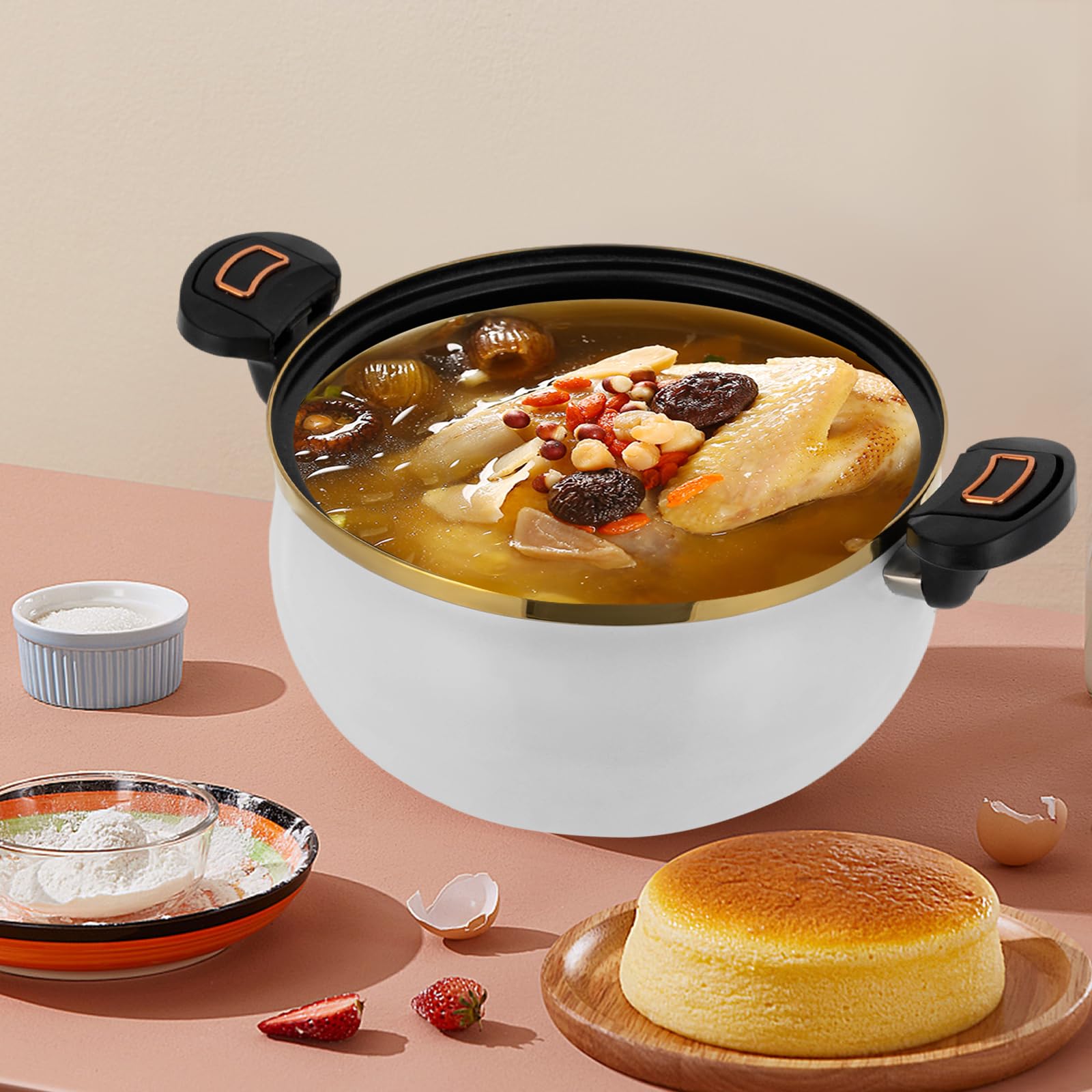 8L Micro Pressure Cooker, Non-Stick Multi-Function Micro Pressure Cooking PotGas Stove/Open Fire Induction Universal for Homes, Restaurants, Hotels, Fast Food Stores (White)