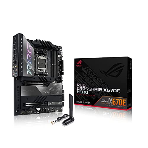 ASUS ROG Crosshair X670E Hero (WiFi 6E) Socket AM5 (LGA 1718) Ryzen 7000 Gaming Motherboard(18+2 Power Stages, PCIe® 5.0, DDR5,5xM.2 Slots,Front-Panel USB 3.2 Gen 2x2, USB4®, Wi-Fi 6E)