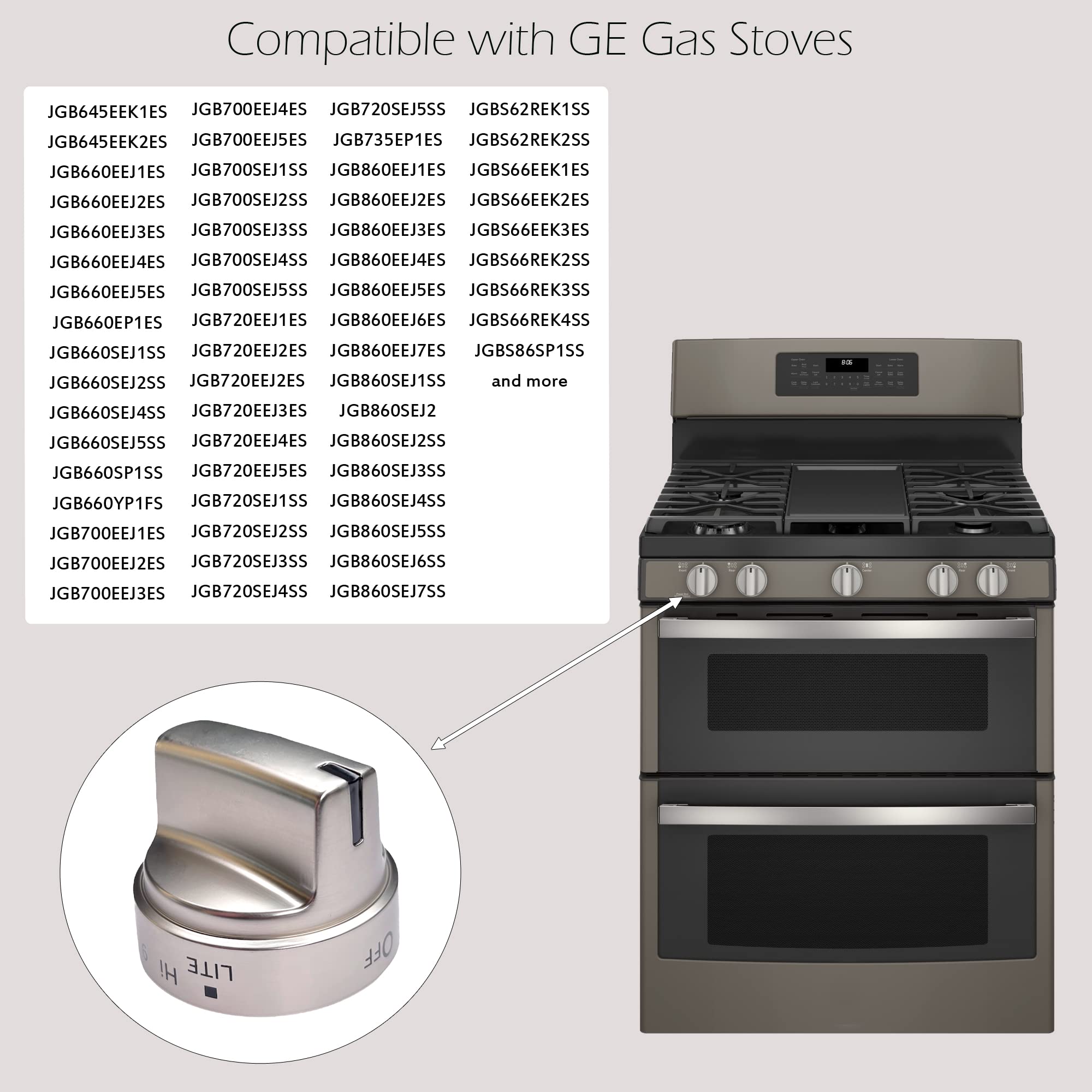 5 Pack of WB03X24818 Stove Knob β Premium Stainless Steel Stove Knob Replacements β Reinforced D-Shape Hole β Burner Range Replacement Knobs Compatible with GE Gas Stoves