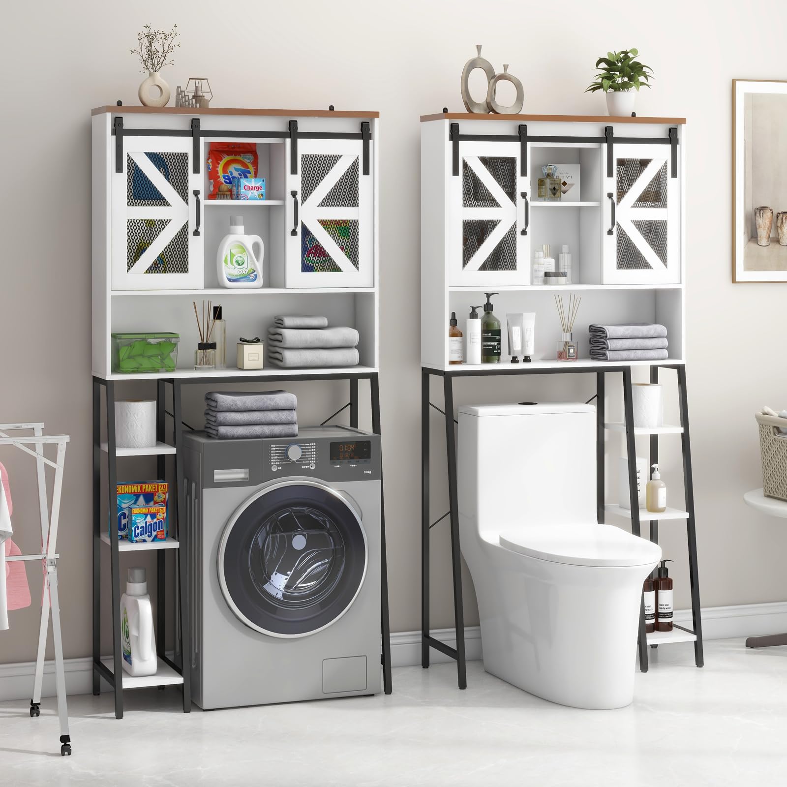 Over The Toilet Storage Cabinet, Farmhouse Storage Cabinet Over Toilet with Sliding Barn Door,Home Space-Saving Toilet Rack, for Bathroom, Restroom, Laundry