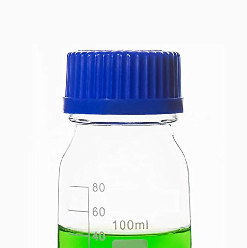 NATUWORLD 100ml/3.4oz Empty Thick Glass Graduated Reagent Bottle with Blue Screw Cap Laboratory Chemical Agent Bottle Liquid Storage Containers Jar Pot