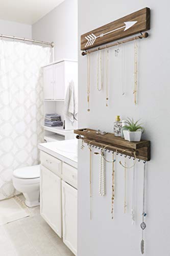 SoCal Buttercup Rustic Necklace and Jewelry Organizer - Hanging Wall Mount Display - Mounted Wooden Holder for Earrings, Necklaces, Bracelets, and Many Other Accessories (Two Piece, Rustic)