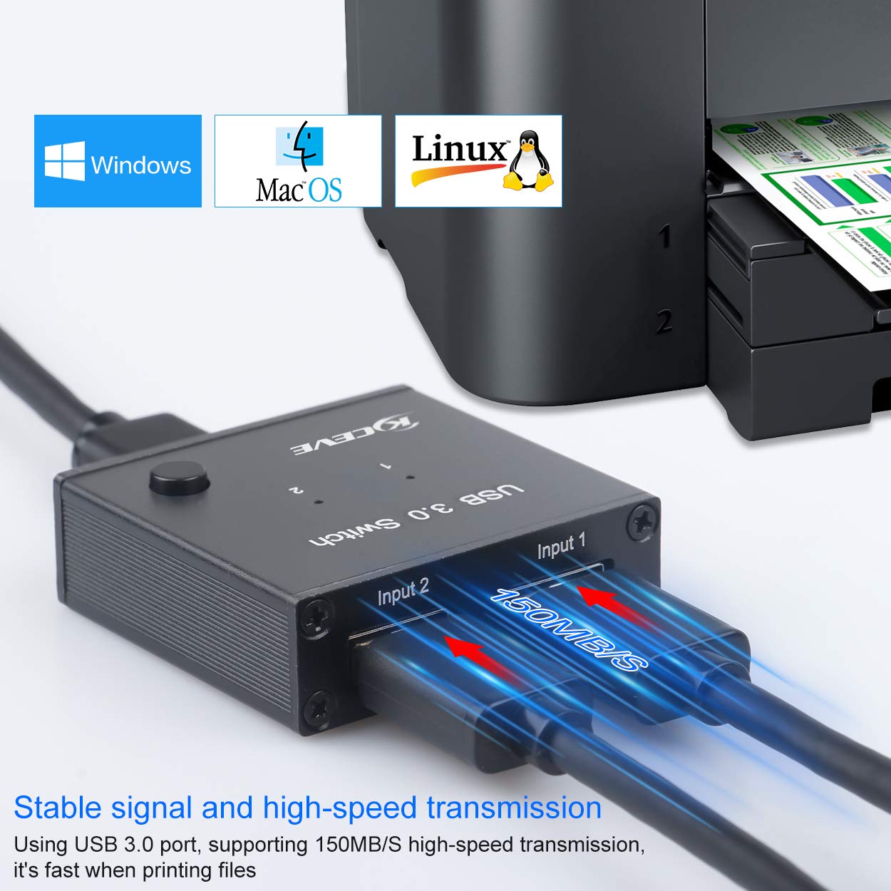 USB 3.0 Switch Selector, 2 in 1 Out USB Switcher for 2 Computers Share 1 USB Devices, Mouse, Keyboard, Scanner, Printer, Etc