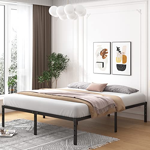 ALDRICH 14 Inch Metal Bed Frame Queen Size - Double Black Basic Anti Squeak Steel Slats Platform, Easy Assembly Heavy Duty Noise Free Bedframes, No Box Spring Needed