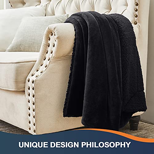 Walensee Sherpa Fleece Blanket (Twin Size 60βx80β Black) Plush Throw Fuzzy Super Soft Reversible Microfiber Flannel Blankets for Couch, Bed, Sofa Ultra Luxurious Warm and Cozy for All Seasons