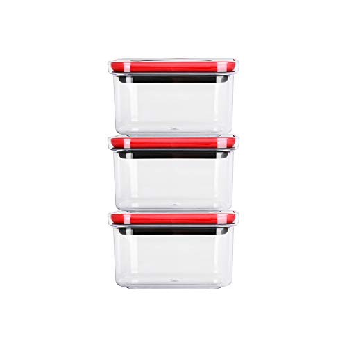 Neoflam Airtight Smart Seal Food Storage Container (Set of 3, Square) | Crystal Clear Body | Modular, Stackable, Nestable Design | Easy to Clean, BPA Free (0.6 L, 20.2 oz)