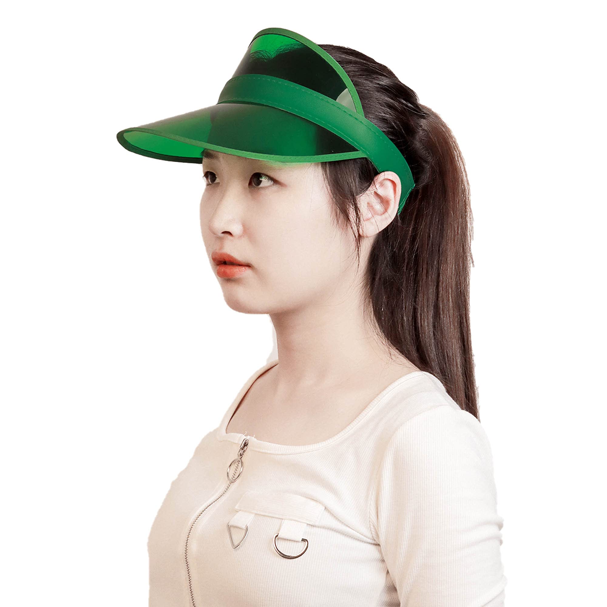 5 Pack Sun Visors Womens Uv Protection Poker Visor Sun Hats Cap Men Hat Reflective Sport Clear Transparent Golf Beach Party (Pure Green)