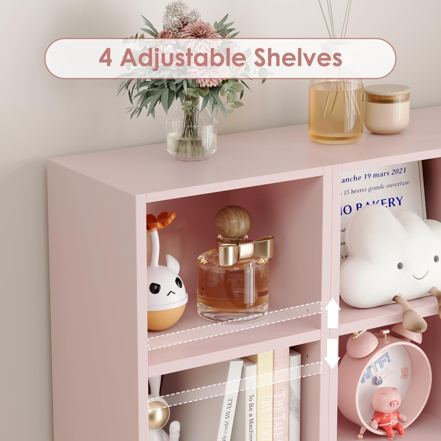 8-Tier Media Tower Rack, 11.6 X 9.3 X 71 Inches CD DVD Slim Storage Cabinet with Adjustable Shelves, Tall Narrow Bookcase Display Bookshelf for Home Office,Pink