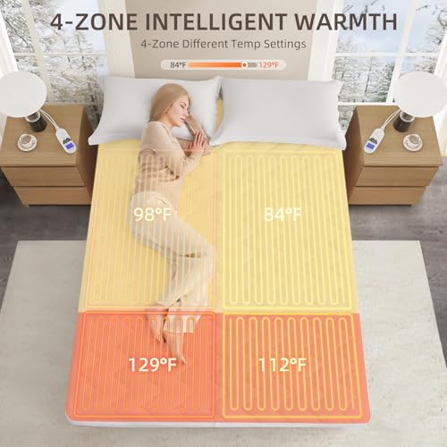 Bwarm Premium Multi-Zone Electric Heated Mattress Pad King Size, 78" x 80", Dual Controllers, 9 Heat Settings, 1-12 Hours Auto Off, Individual Body and Feet Settings, Machine Washable