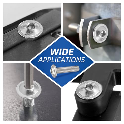 M6-1.0 x 20mm Flanged Button Head Socket Cap Screws Flange Bolts, 18-8 Stainless Steel 304 Bright Finish, Full Thread, 25 PCS