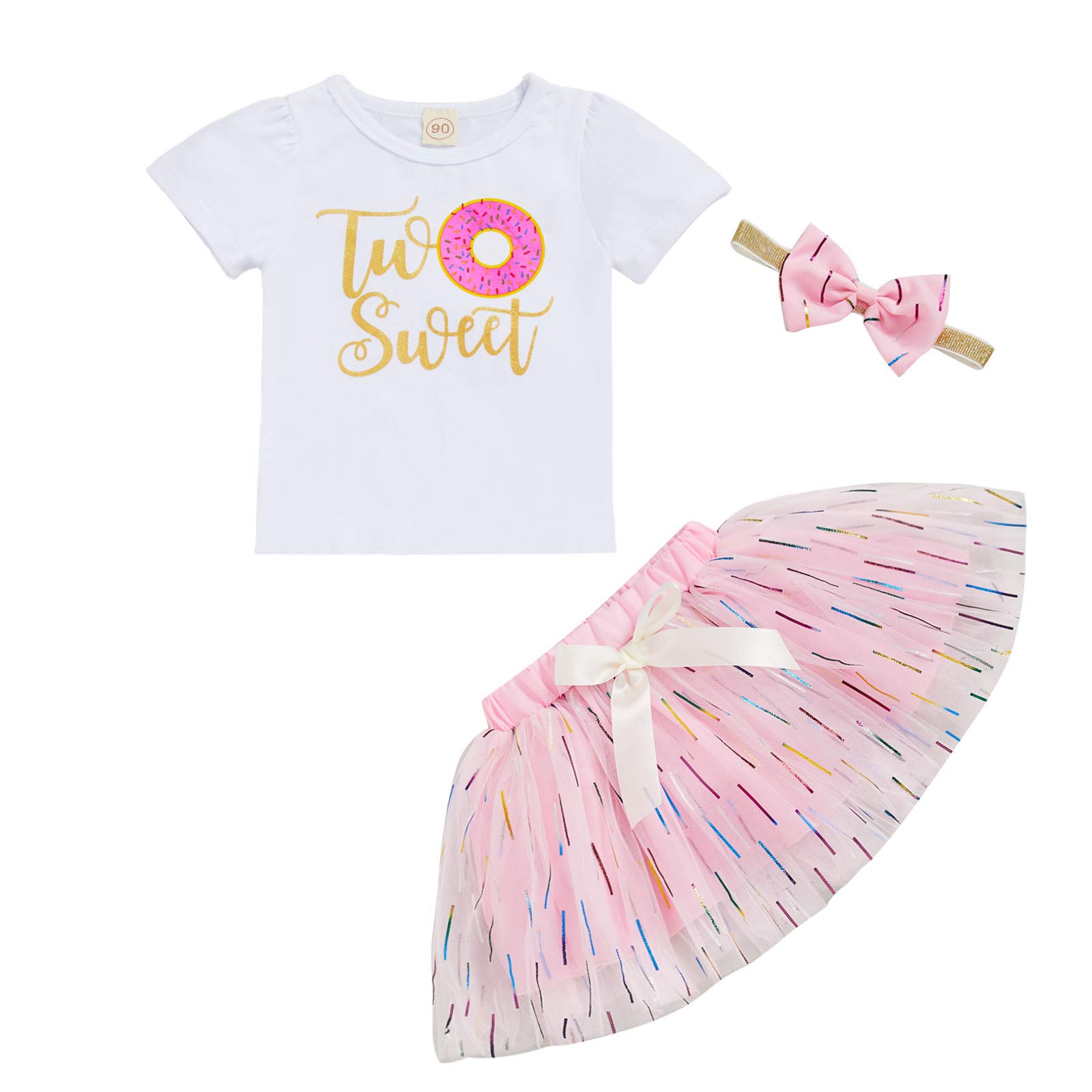Viworld Toddler Baby Girls Tutu Skirt Set Two Sweet Long Sleeve T-Shirt + Tulle Dress Outfits with Headband (White5, 2 Years)