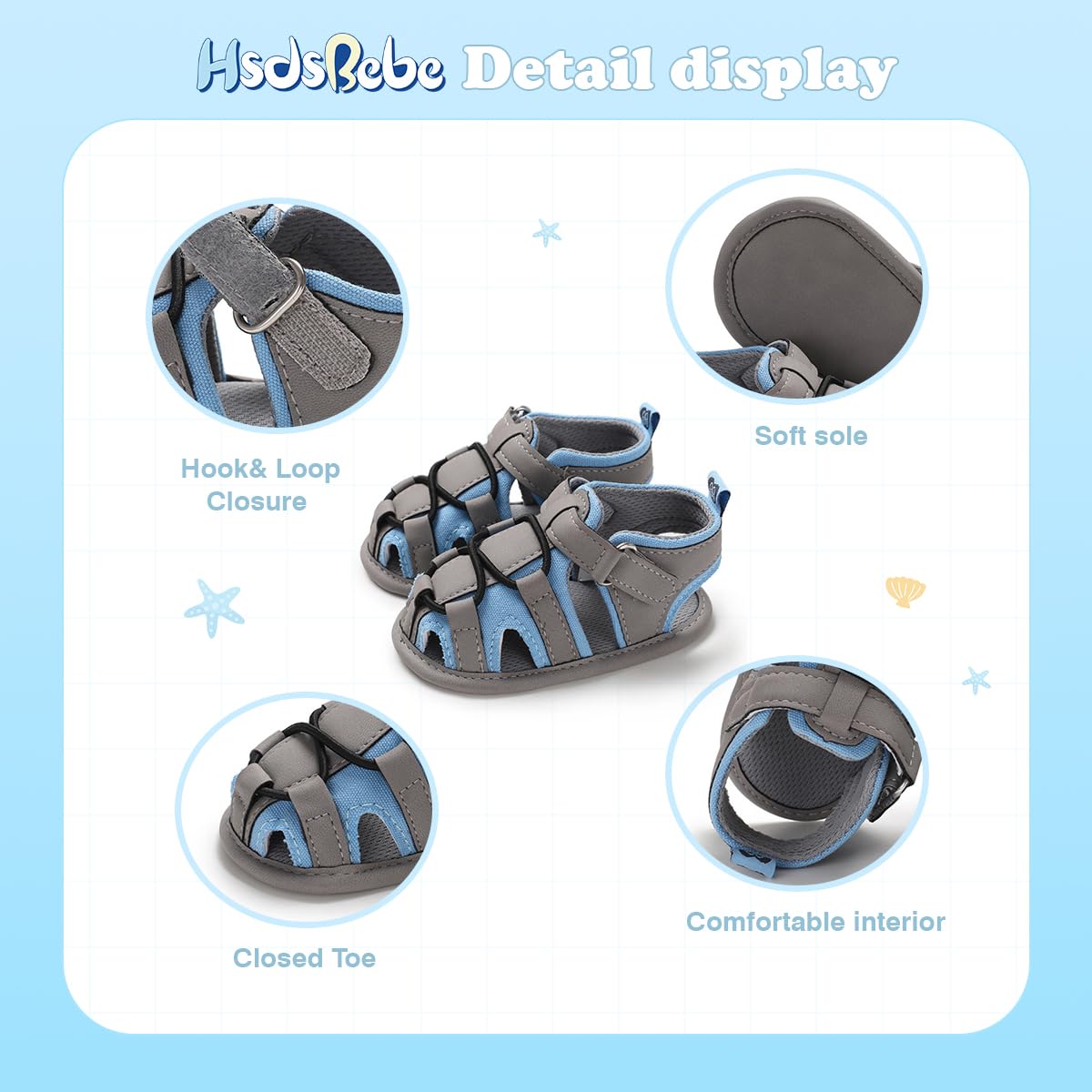 HsdsBebe Infant Baby Boys Girls Summer Beach Sandals Breathable Athletic Anti-slip Soft Sole Newborn First Walker Crib Shoes
