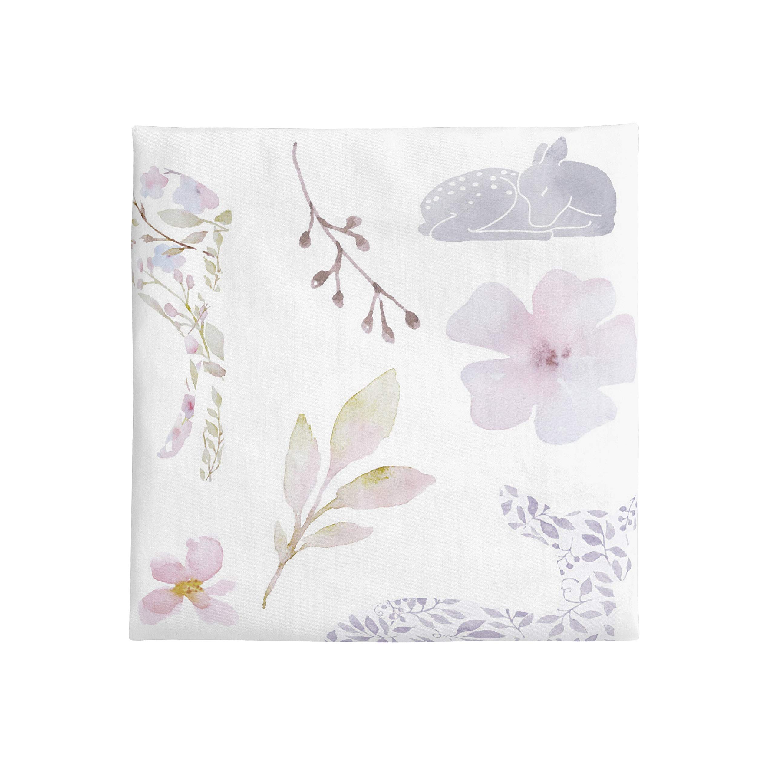 NoJo Super Soft Floral Deer Nursery Mini Crib Fitted Sheet, Grey, Light Blue, Pink, White 24x38 Inch (Pack of 1)